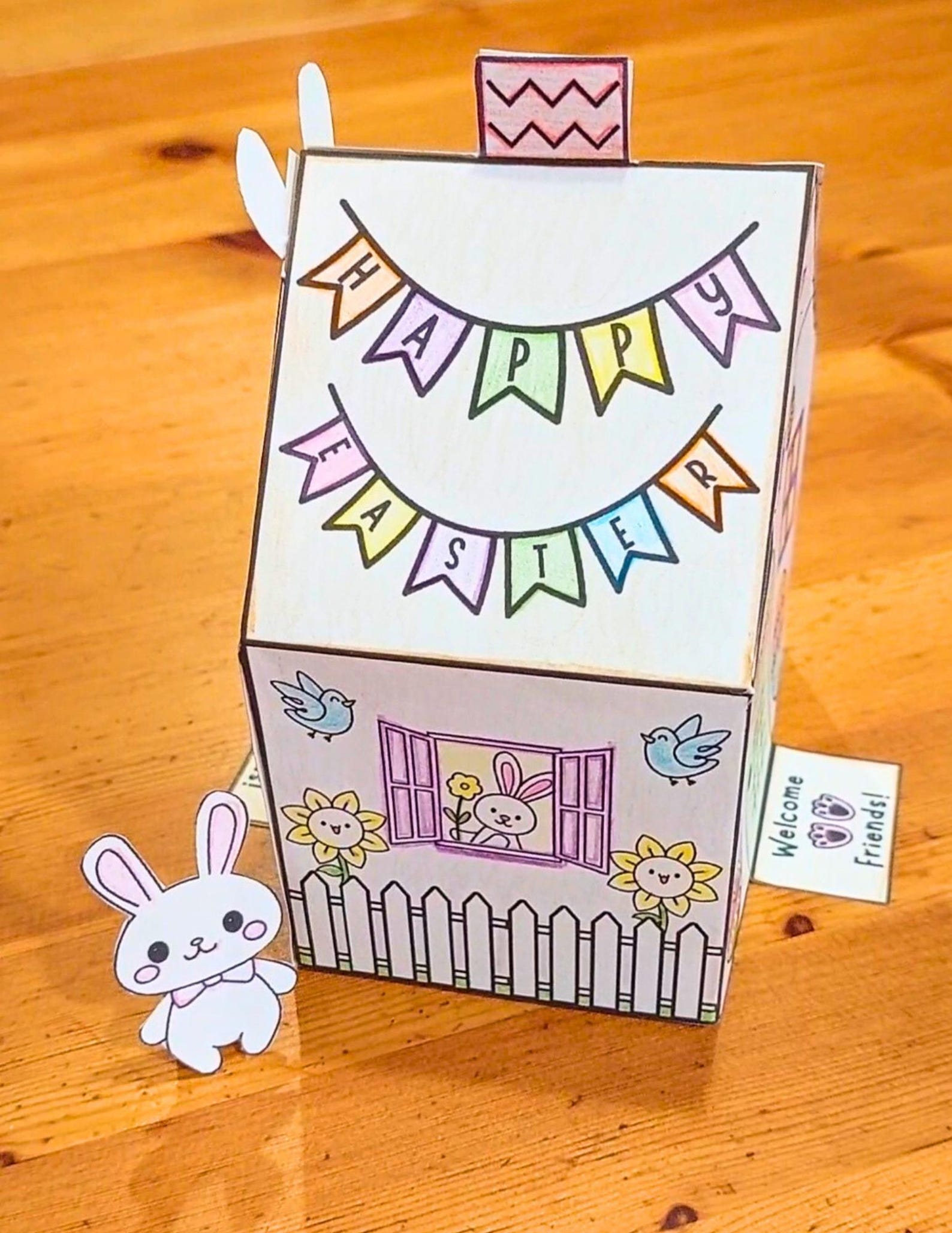Bunny House 3D Coloring Craft Build, Easter Activity (digital Download ...