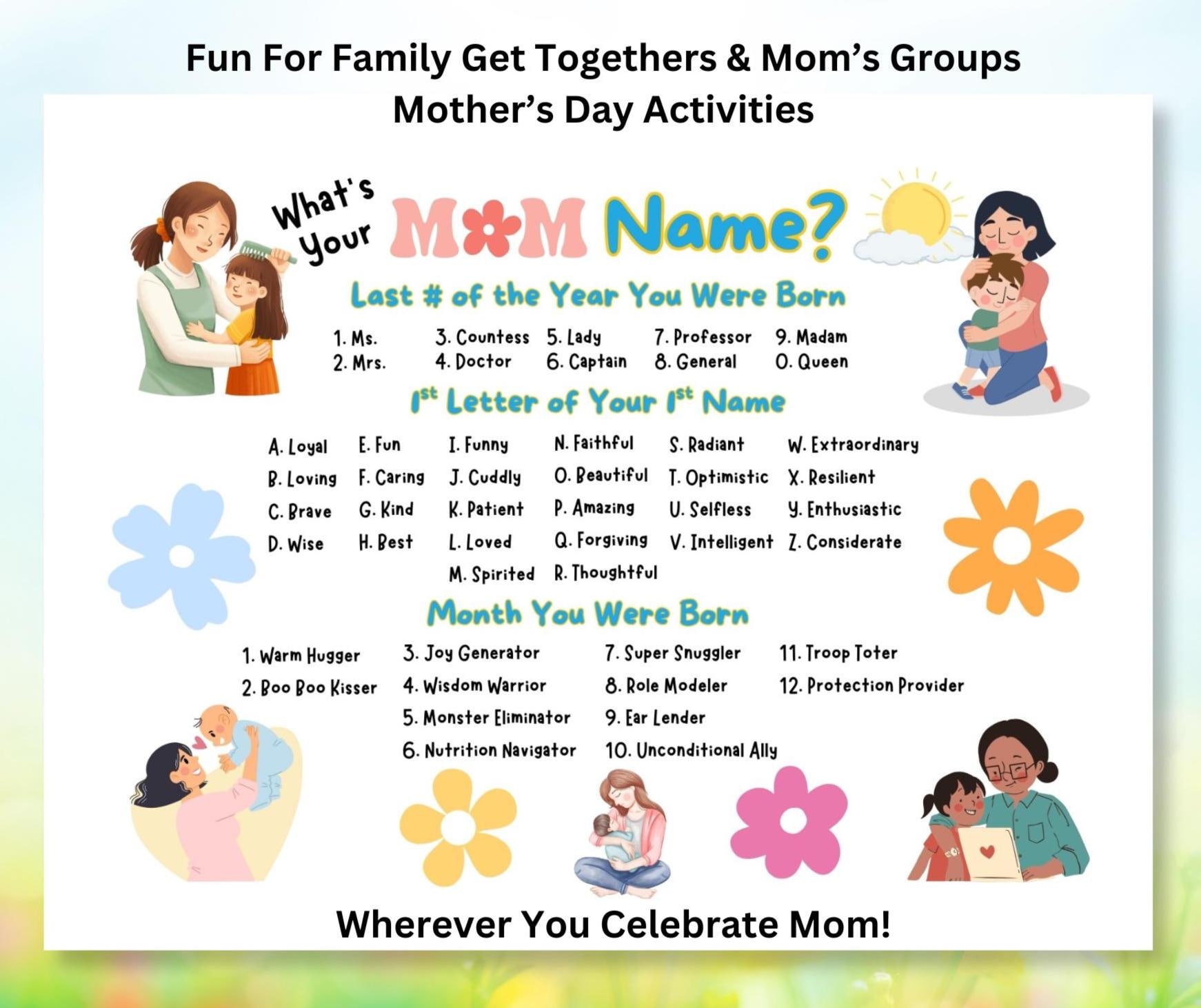 What's Your Mom Name Activity, Sign and Name Tags Digital Download ...