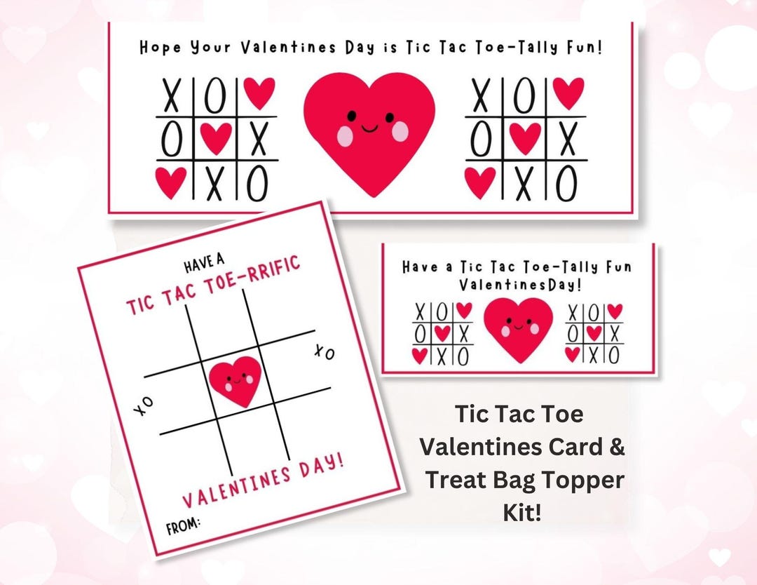 Tic Tac Toe Valentine Card, Treat Bag Topper & Games (digital Download ...