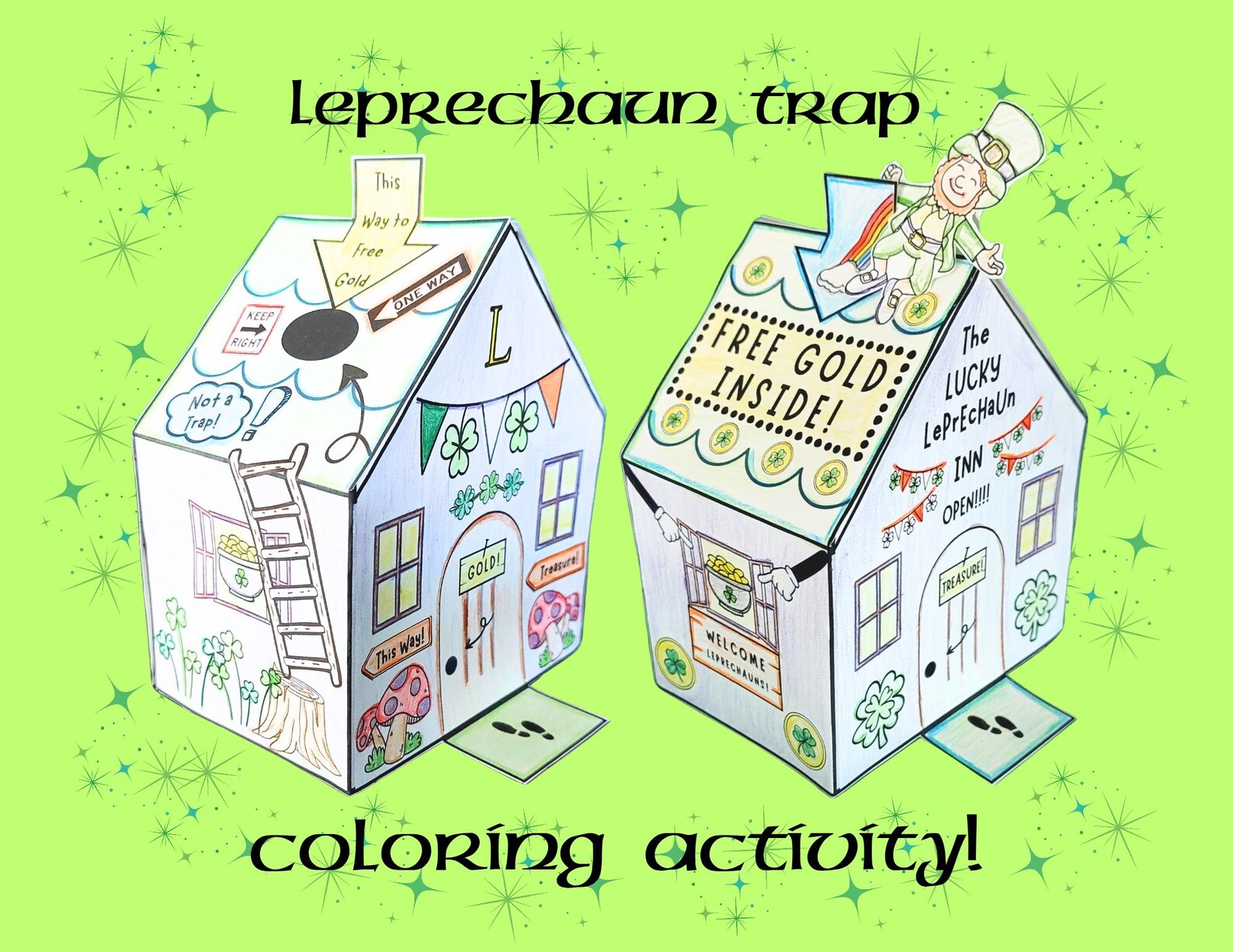 Leprechaun Trap Fun St. Patrick's Day Coloring Craft Digital Download ...