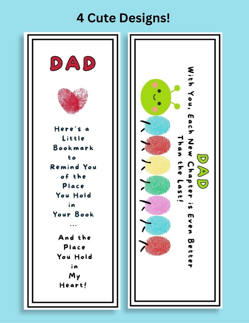 Cute Father's Day Book Themed Fingerprint Activity Book Marks Gift ...