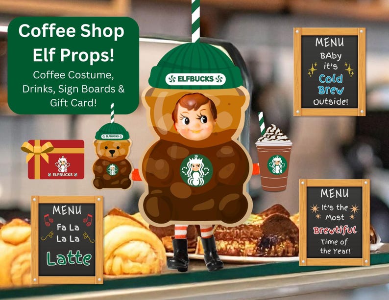 Christmas Elf Coffee Shop Props Printable, Holiday Mischief Accessories ...