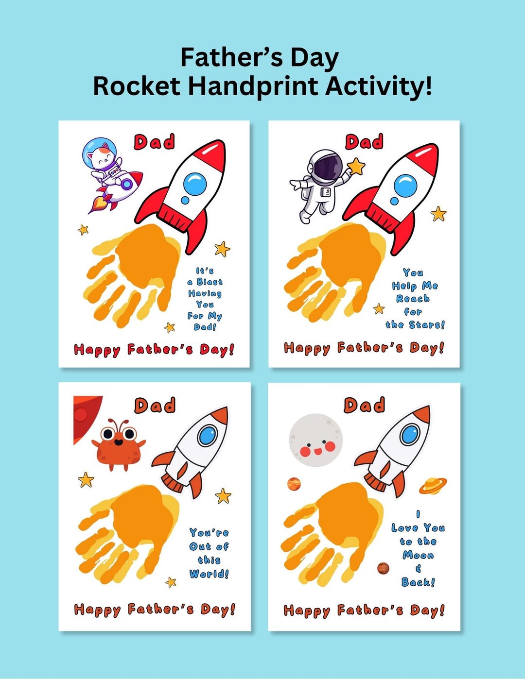 Cute Father's Day Rocket Handprint Activity Gift Digital Download ...