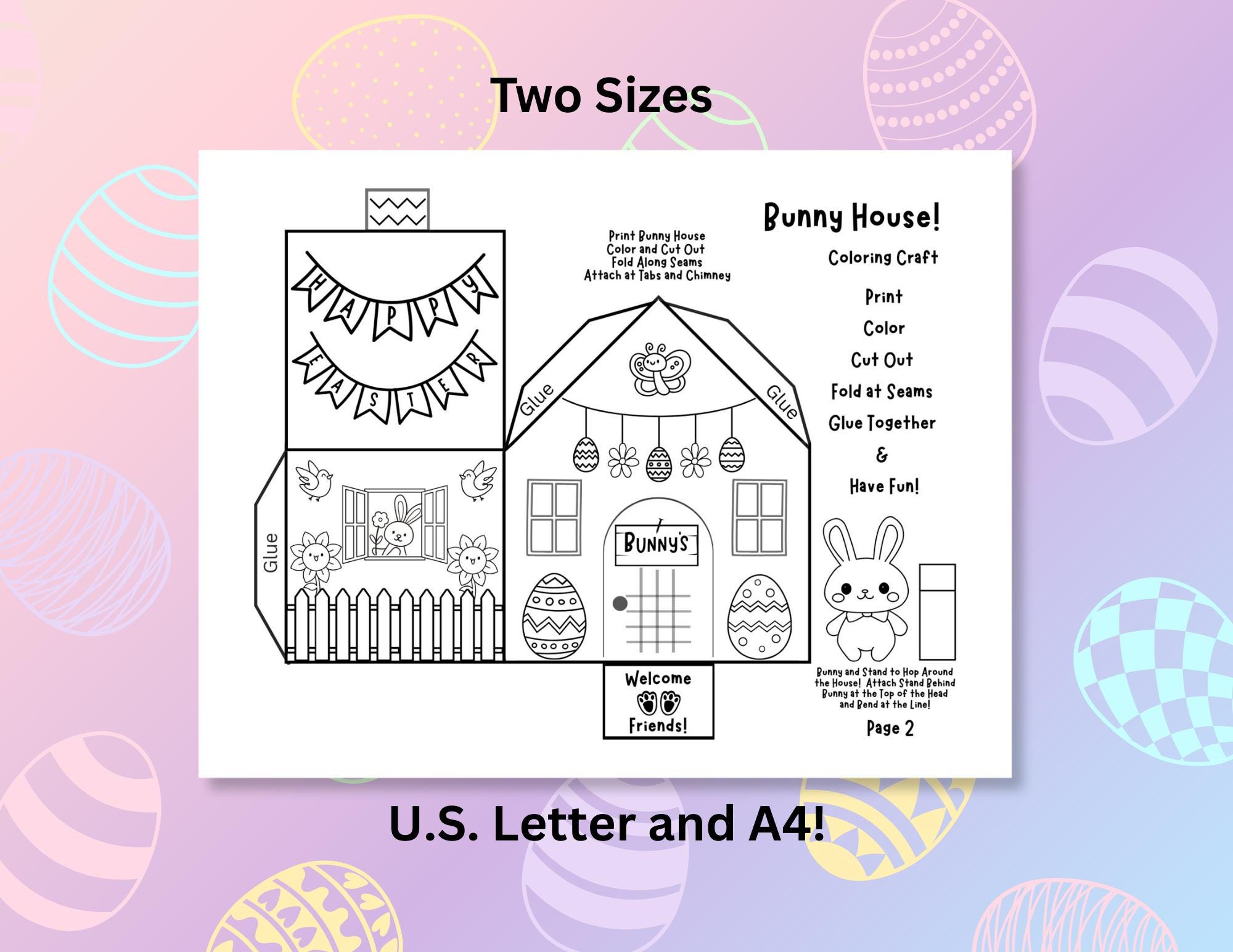Bunny House 3D Coloring Craft Build, Easter Activity (digital Download ...