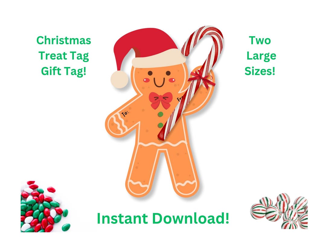 Gingerbread Man Christmas Treat Tags, Large Printable Favor Tags ...