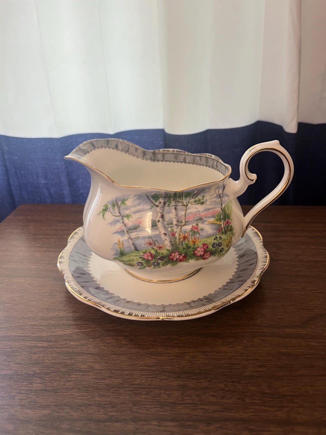 Vintage Royal Albert Silver Birch Gravy Boat and Underplate - Etsy