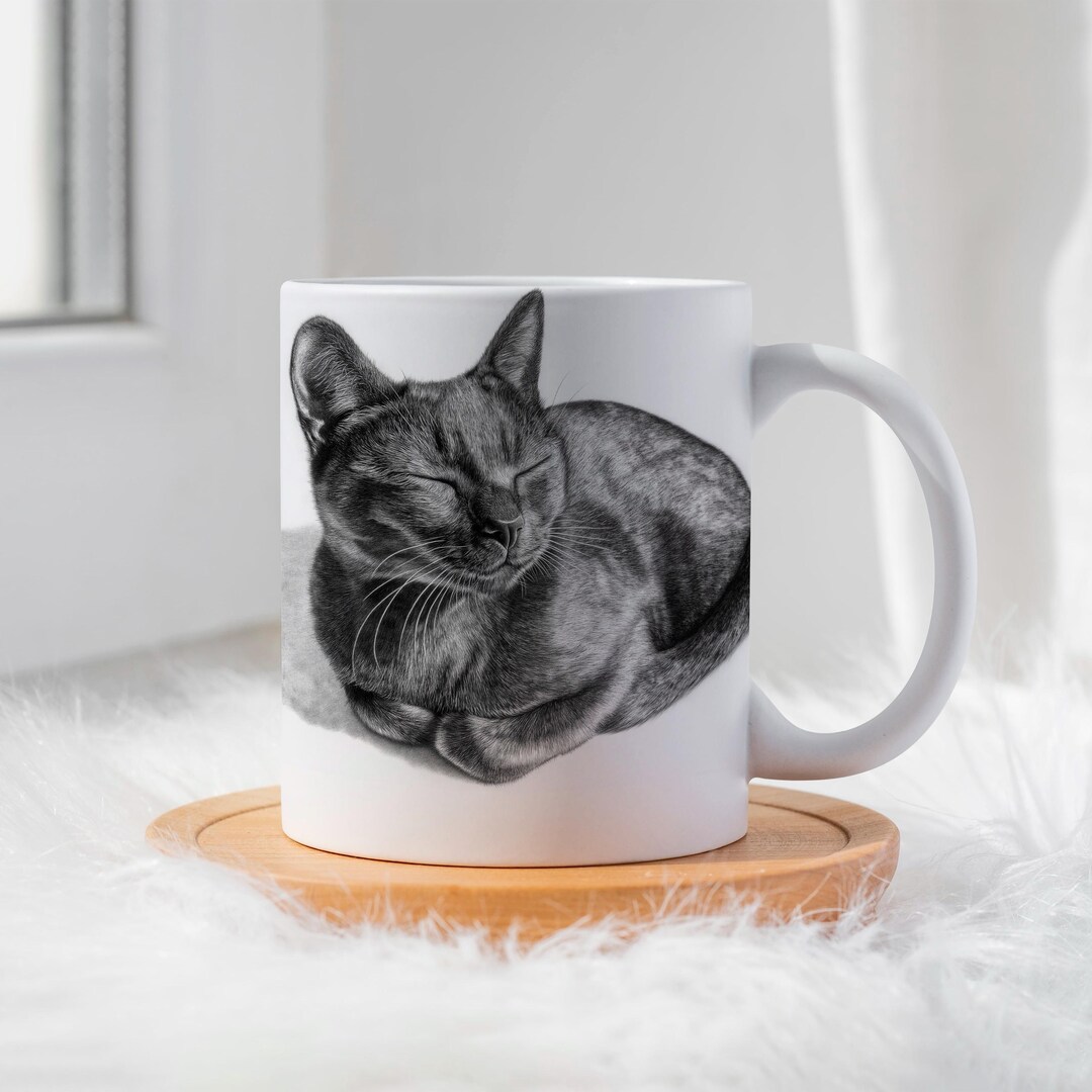 Napping Black Cat Coffee Mug Black and White Cat Mug Grumpy Cat Gift ...