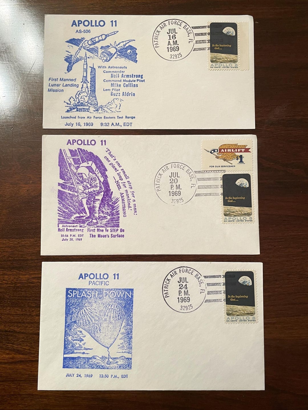 Three Apollo 11 Envelopes, Neil Armstrong, Buzz Aldrin, Mike Collins - Etsy