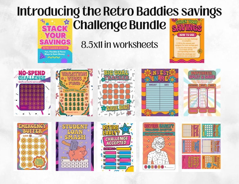 Retro Baddie Savings Challenge Bundle – Printable Money Trackers, Color ...