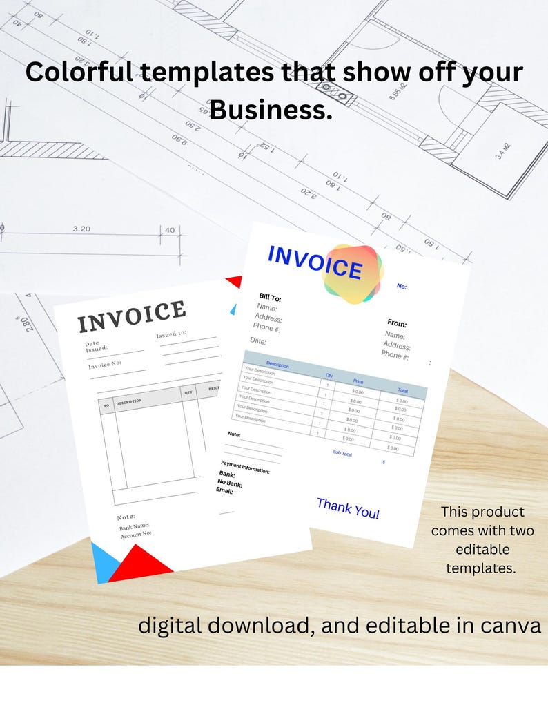 Two Editable Minimalist Invoice Templates | Professional Clean Design ...