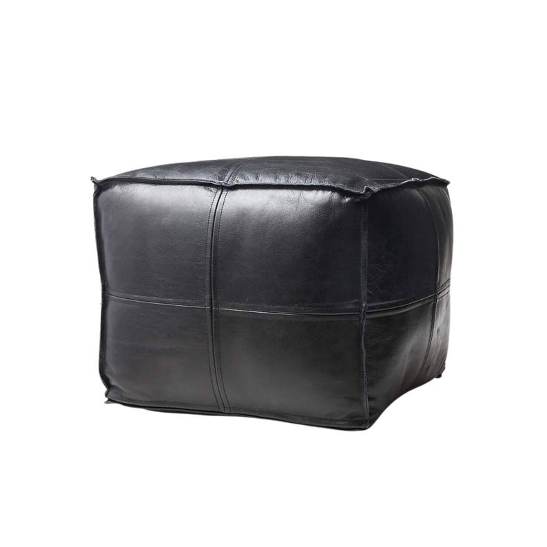 Black Leather Square Ottoman Pouf: Unstuffed - Etsy