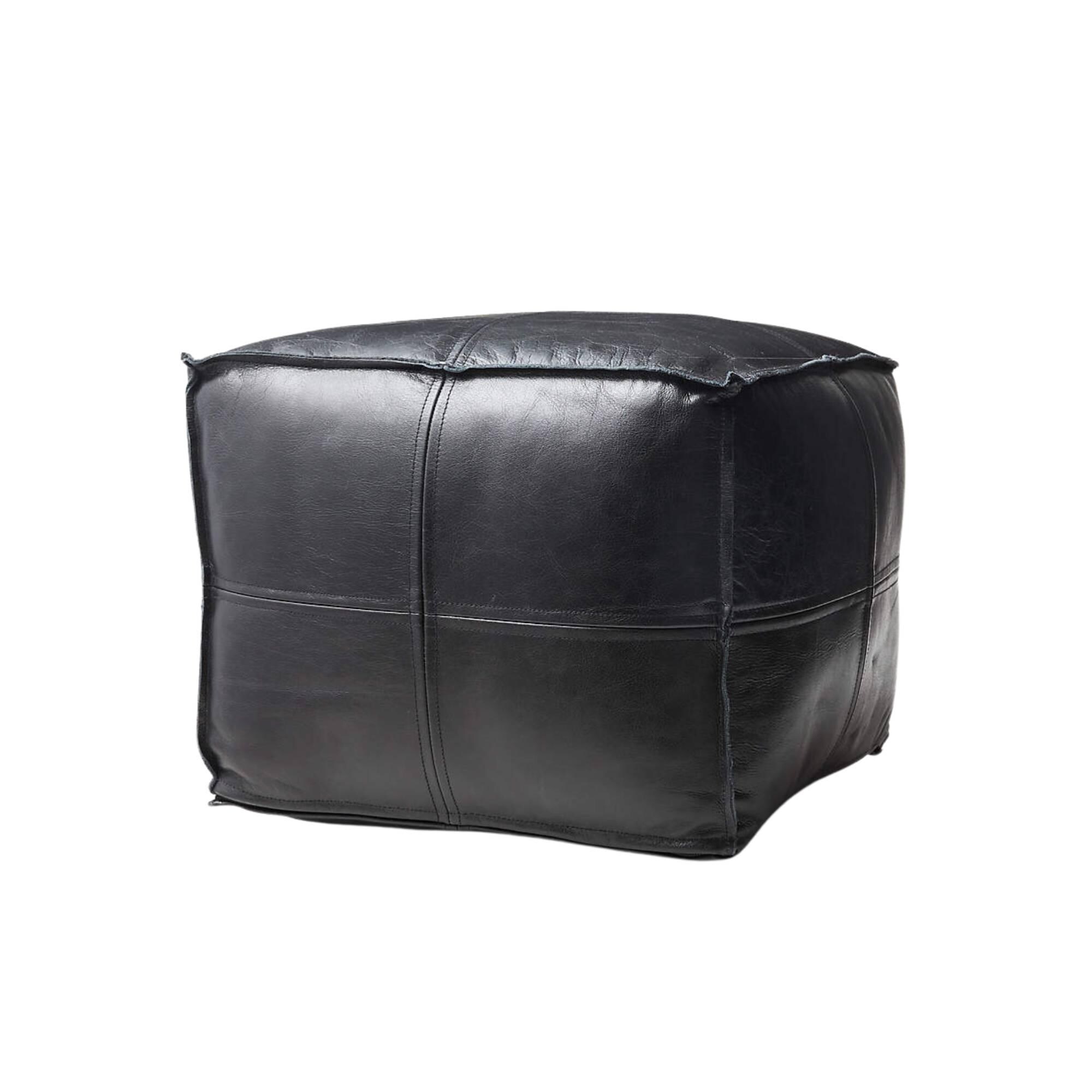 Black Leather Square Ottoman Pouf - Stuffed - Etsy