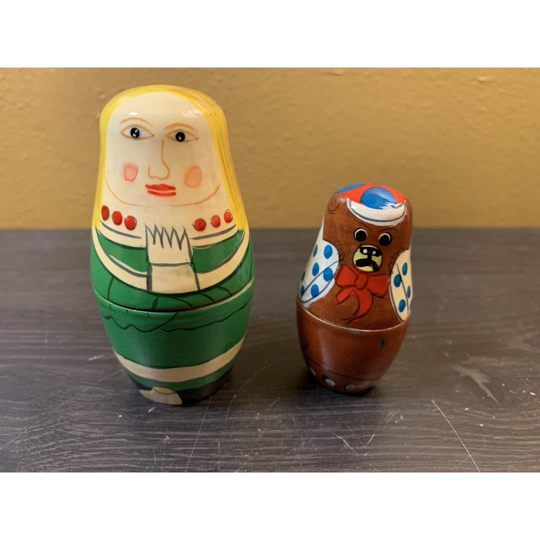 Vintage Wooden Nesting Dolls Set Girl Angel Bear Colorful 3 Inch - Etsy