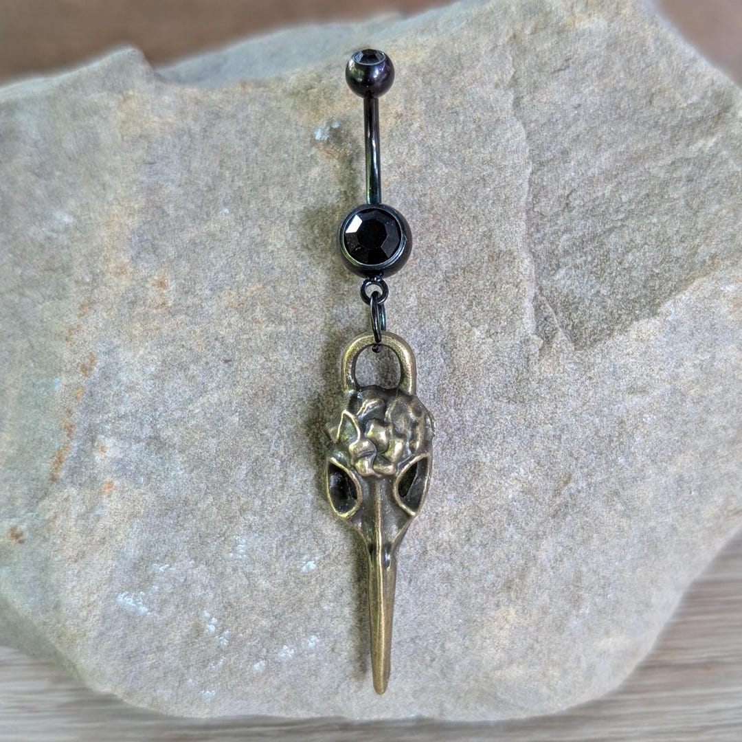 Bronze Bird Raven Skull Belly Button Ring Dangle With Charm 14g 11mm ...