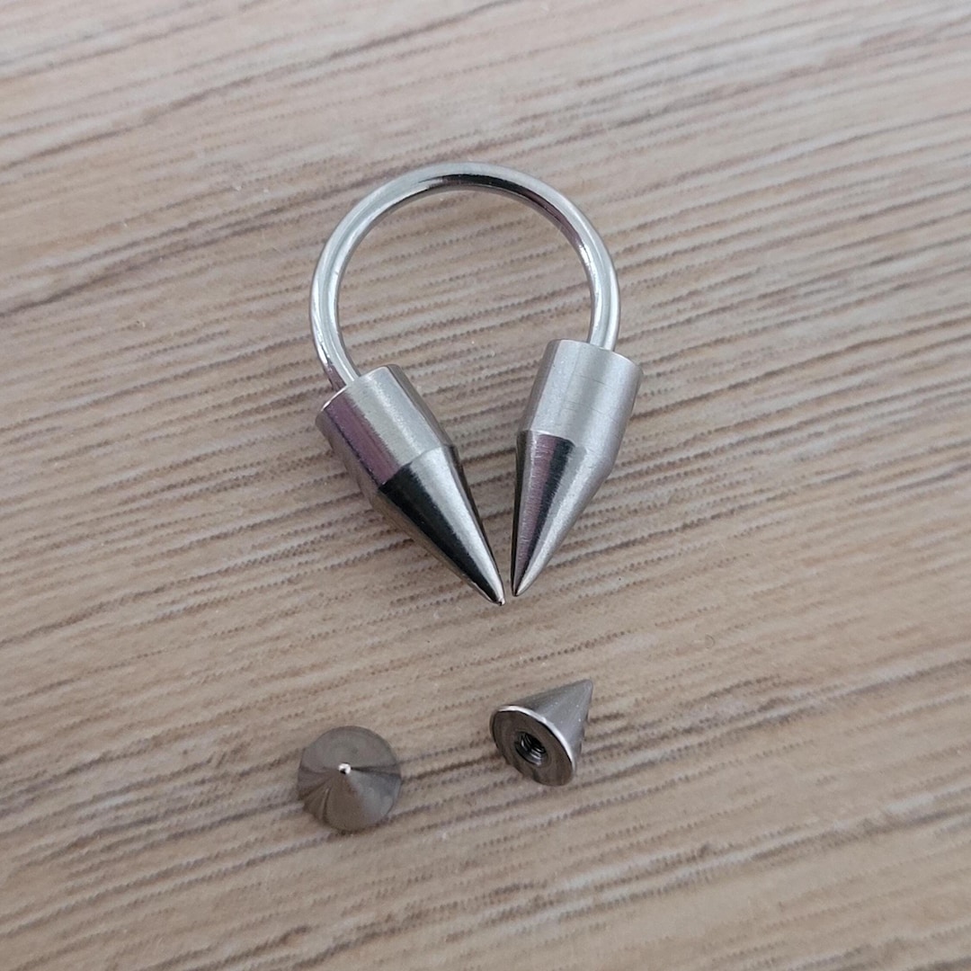 16g Septum Ring Horseshoe Silver Long Spike Cone End Gauge Goth Hoop ...