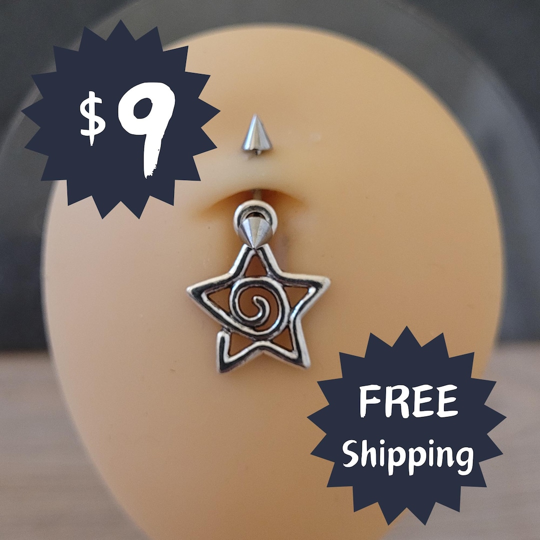 Belly Ring Swirl Star Silver 14g 16g Gauge Spike Barbell Piercing Navel ...