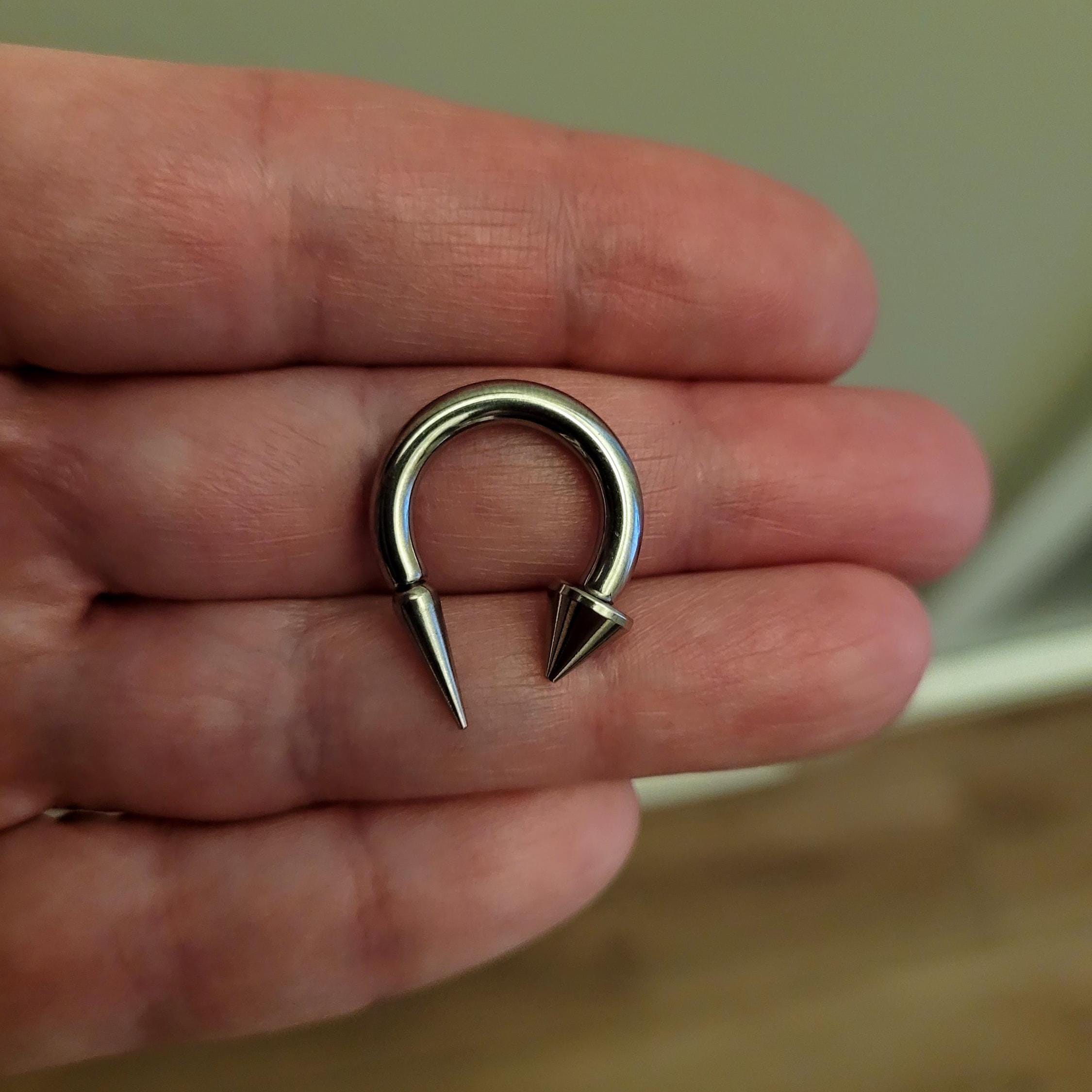 Septum Horseshoe Ring Goth Gauges Plugs Long Spike Cone Silver Earrings ...