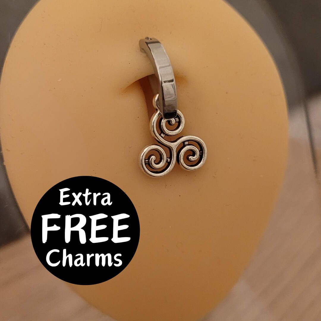 Belly Ring Celtic Spiral Triskel Circle Silver 14g Gauge Hinged Clicker ...