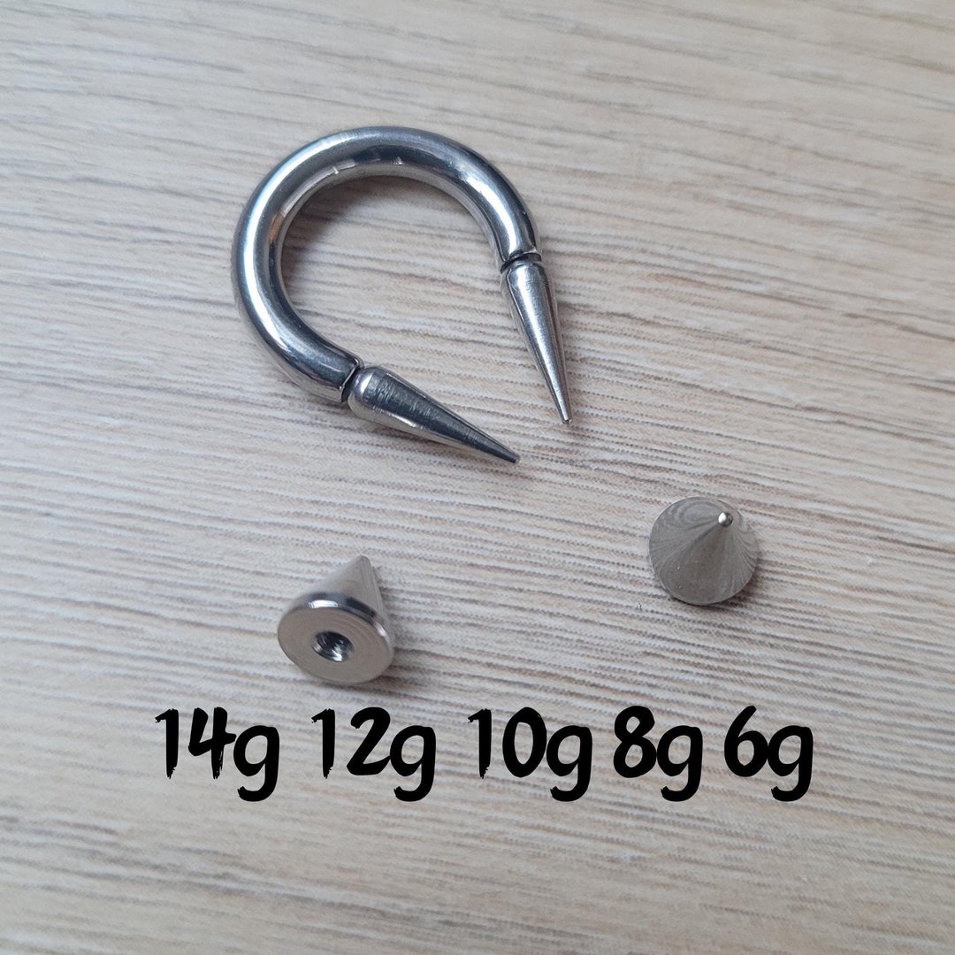 Septum Horseshoe Ring Goth Gauges Plugs Long Spike Cone Silver Earrings Piercing Ear 14g 12g 10g ...