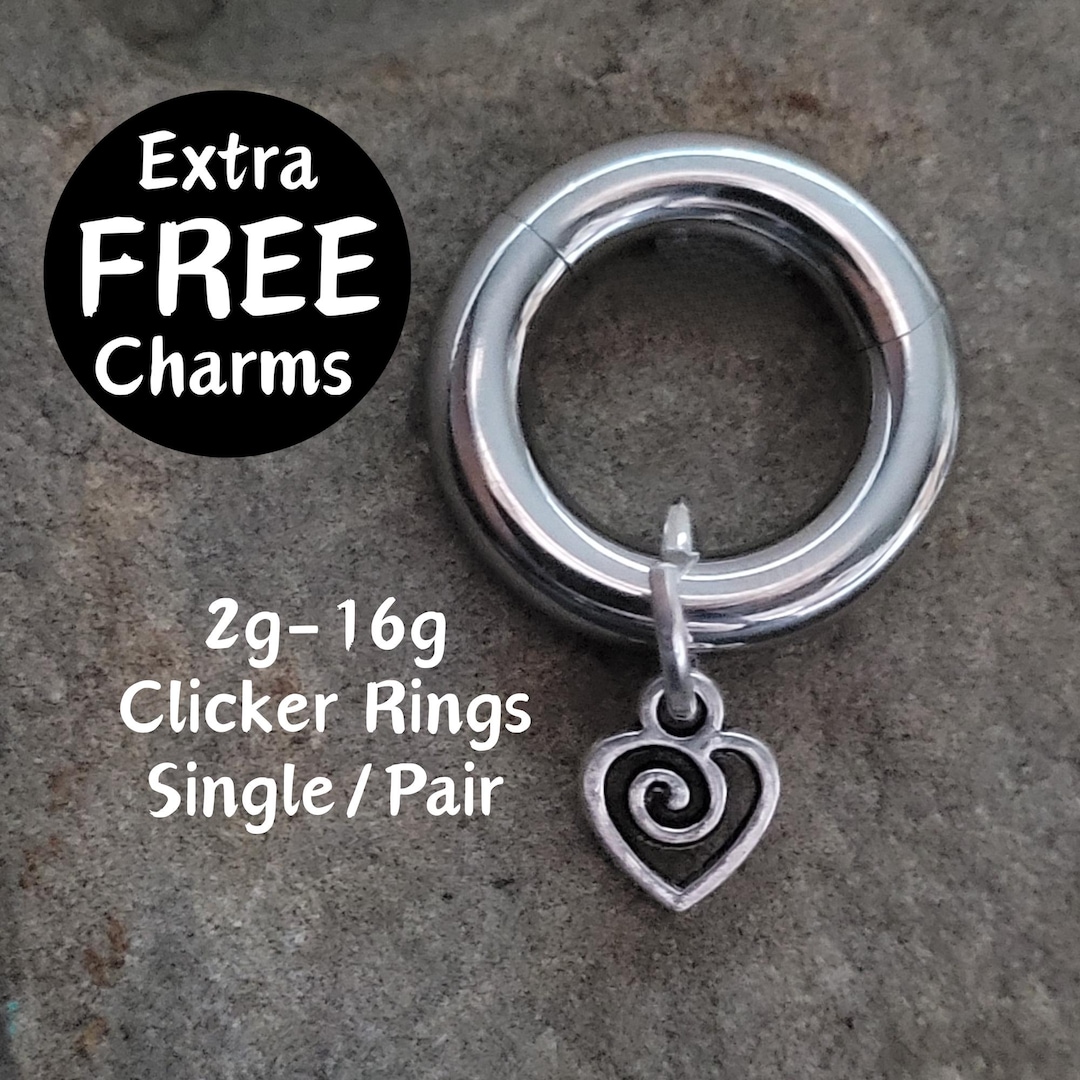 Silver Tiny Heart Clicker Ring With Charm Hoop Gauges Big 2g 4g 6g 8g ...