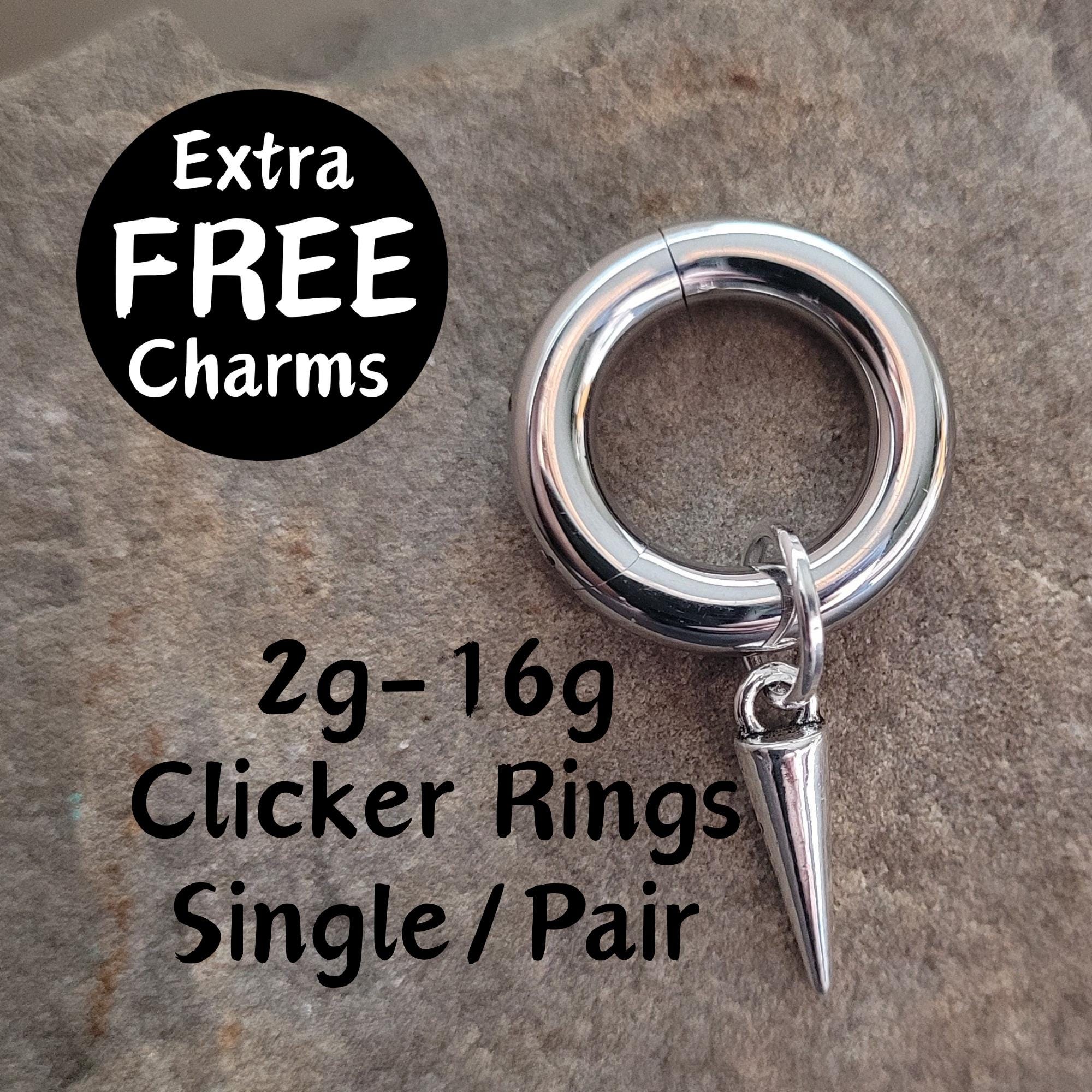 Silver Spike Clicker Ring Hoop Gauges Big 2g 4g 6g 8g 10g 12g 14g 16g ...
