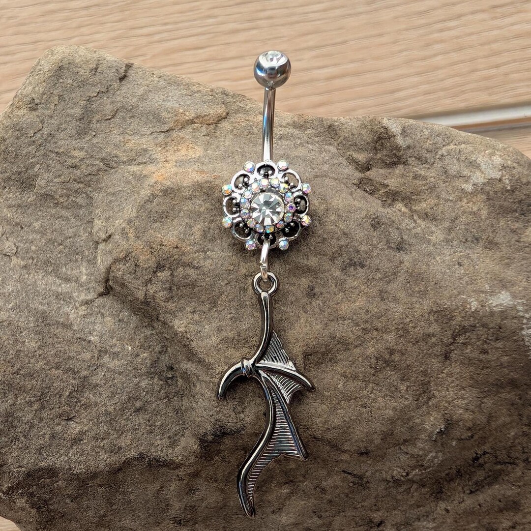 Gothic Bat Wing Belly Button Ring 14g 11mm 7/16 Navel Piercing Dangle ...