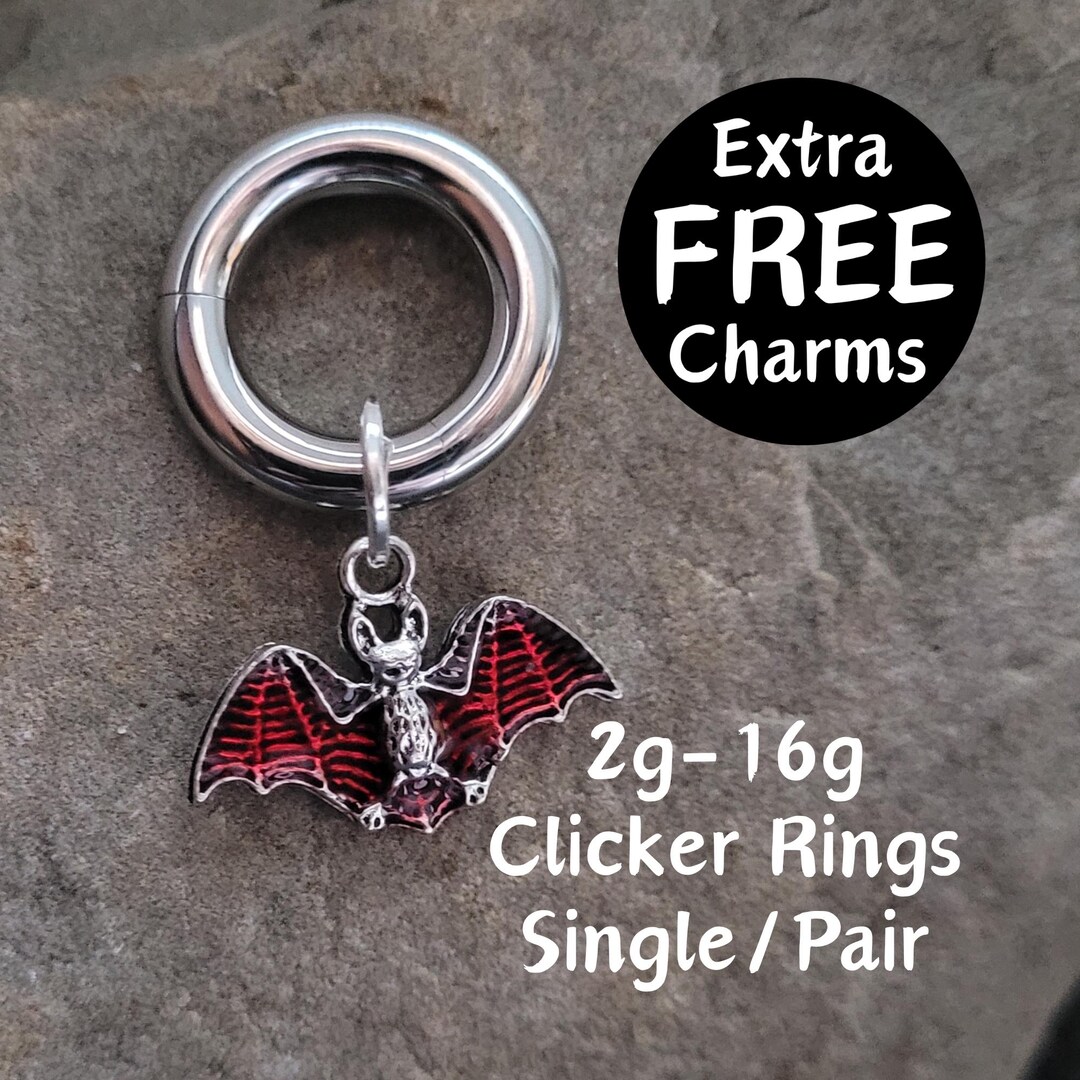 Pair Single Red Bat Clicker Ring Hanging Charm 2g 4g 6g 8g 10g 12g 14g ...