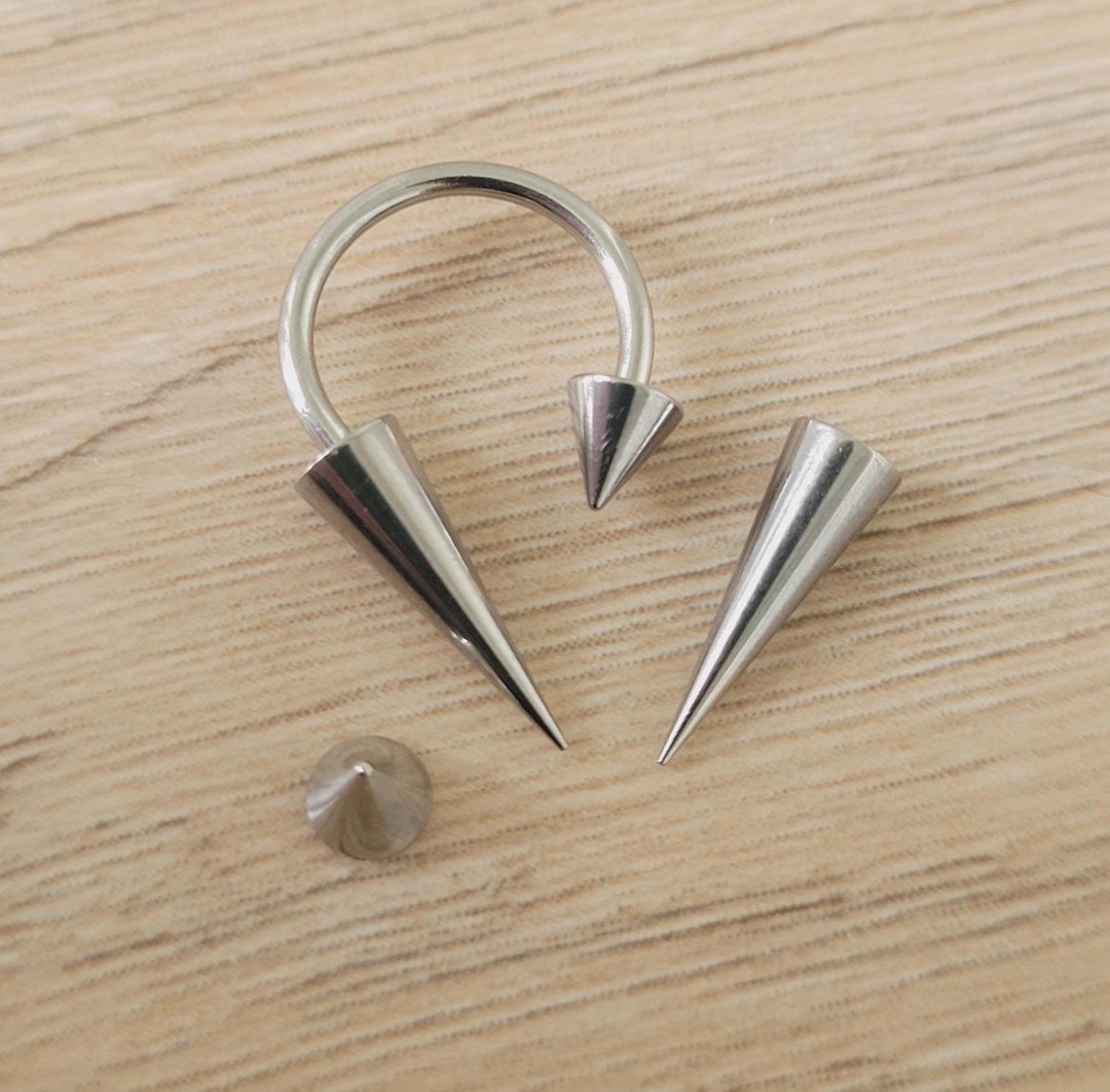 16g Silver Spike Horseshoe Ring Cartilage Septum Hoop Earring Cone Ends ...