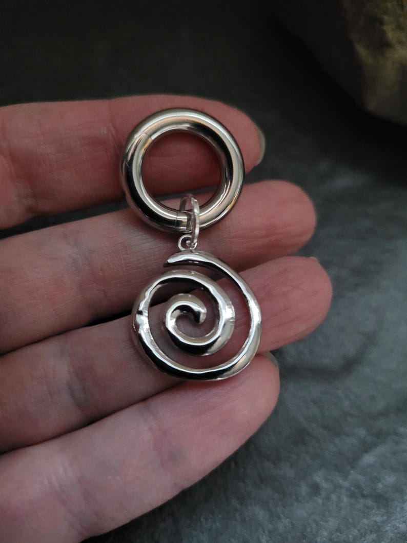 Pair or Single Goth Spiral Swirl Clicker Ring Hanging Charm Hoop 2g 4g ...