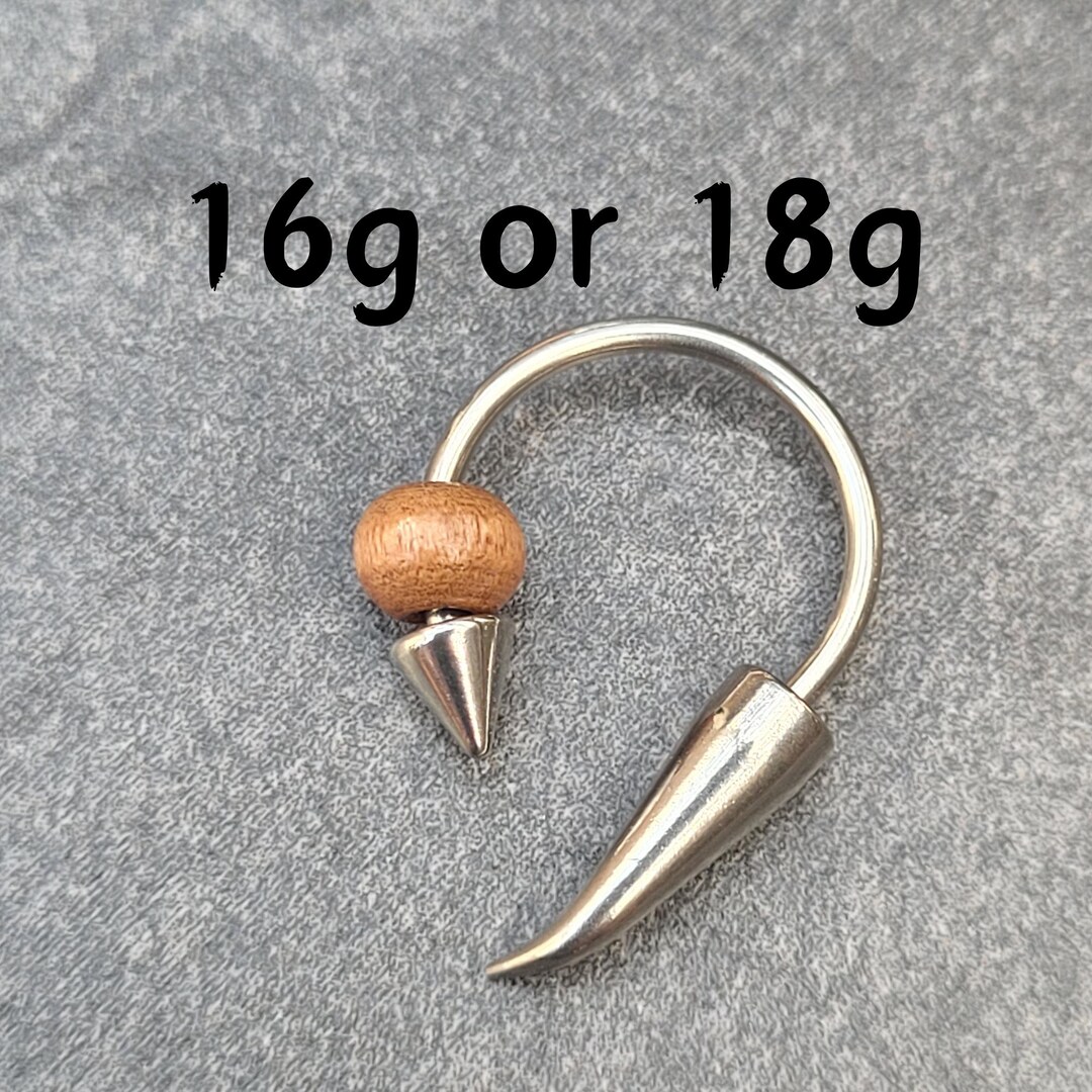 16g 18g Septum Cartilage Horseshoe Silver Wood Bead Spike Cone Ends ...