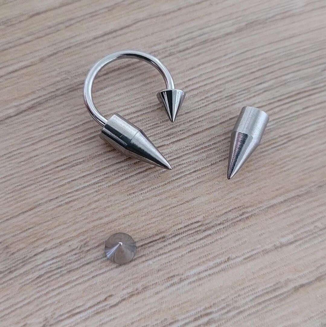 16g Cartilage Septum Ring Silver Horseshoe Long Spike Cone Ends Gauge ...