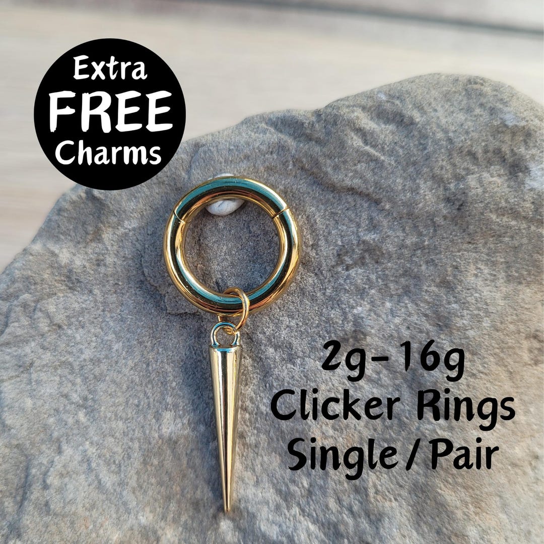 Gold Spike Clicker Ring Hoop Gauges Big 2g 4g 6g 8g 10g 12g 14g 16g ...
