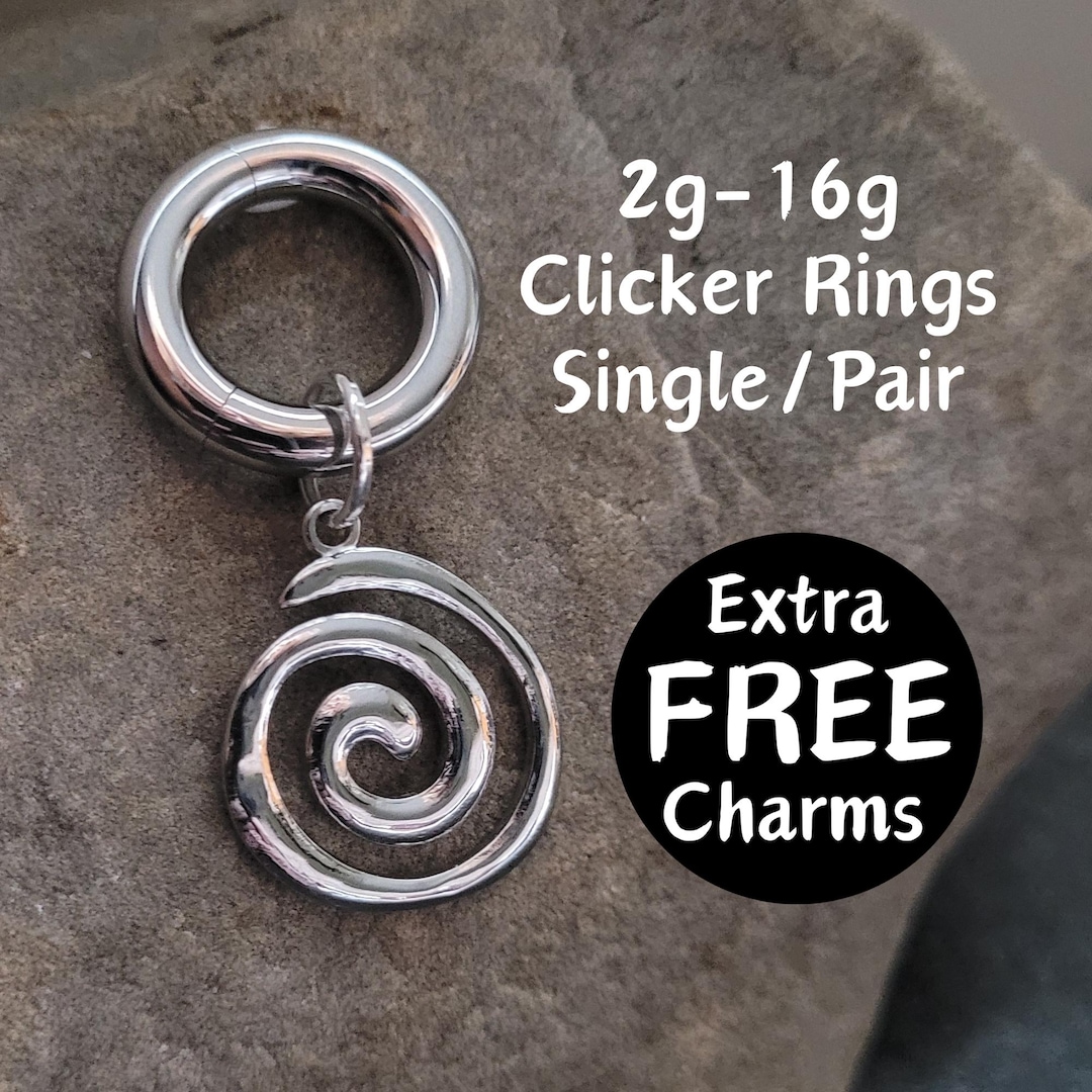 Pair or Single Goth Spiral Swirl Clicker Ring Hanging Charm Hoop 2g 4g ...