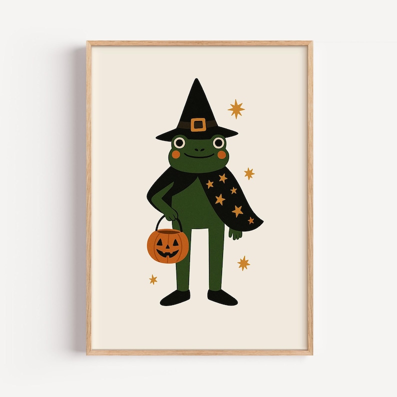 Halloween Frog Witch Art Print: Whimsical Kids Room Decor (digital ...