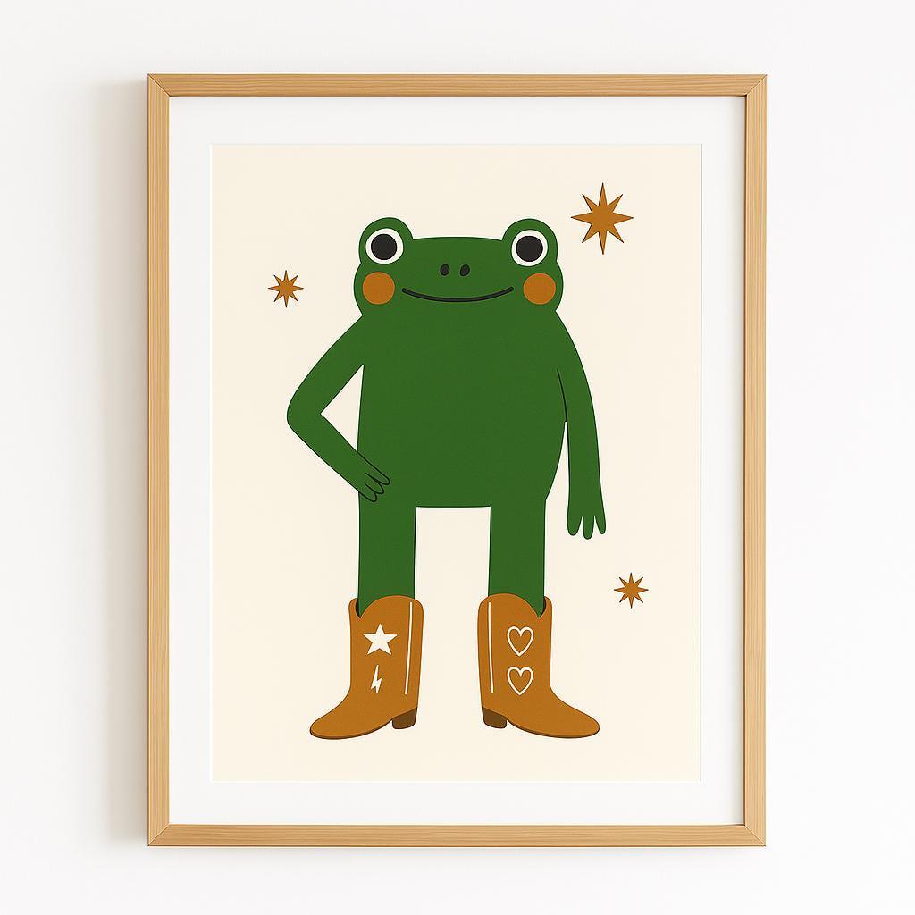 Cowboy Frog Art Print | Whimsical Western Animal Decor for Kids' Rooms ...