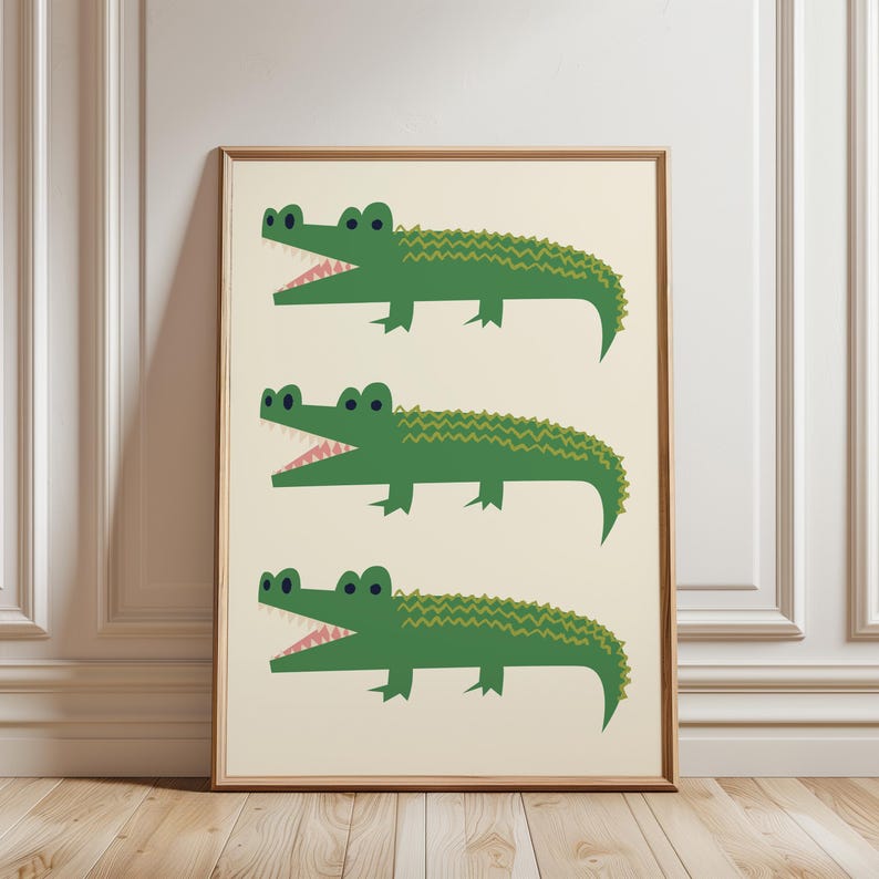 Playful Alligator Digital Print, Fun Animal Illustration Art, Kids Room ...