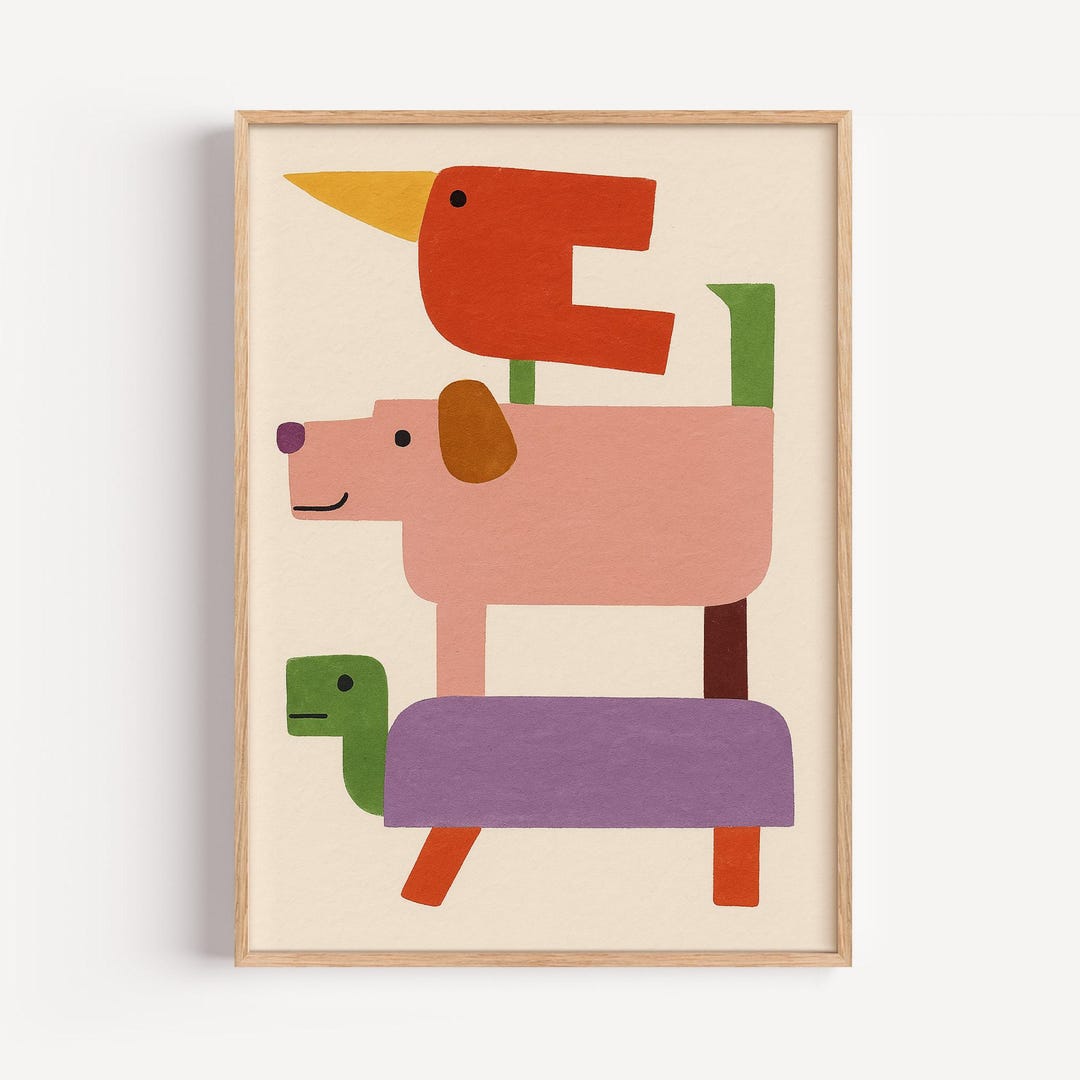 Stacked Animal Friends Rolled Poster – Colorful Bird, Dog, and Turtle ...