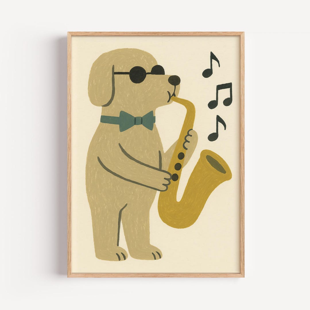 Saxophone Dog Rolled Poster – Cool Jazz Music Animal Print | Unframed ...