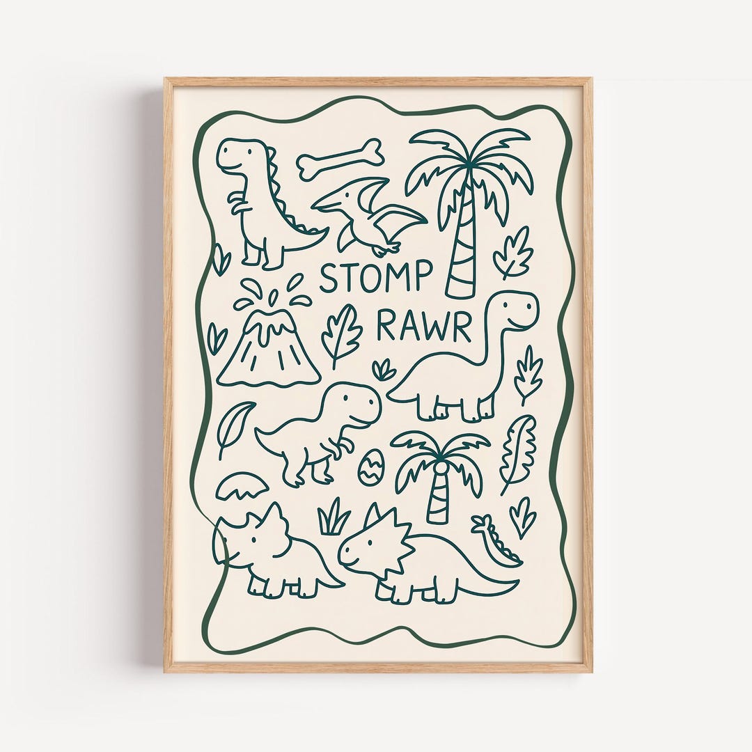 Dinosaur Stomp and Rawr Art Print for Kids Room - Fun Nursery Decor ...