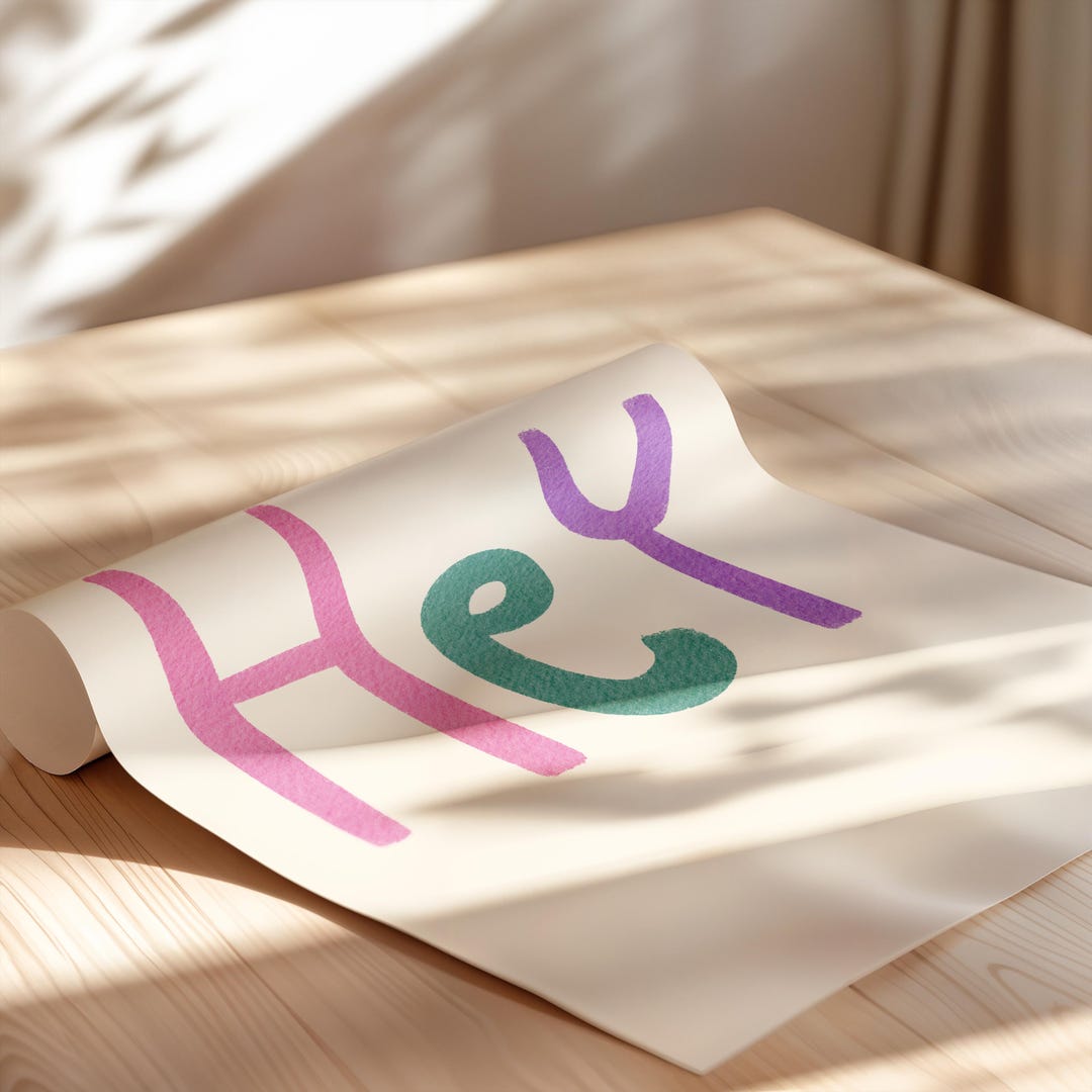 Colorful Typography Poster - 'hey' Watercolor Print for Kids Room ...