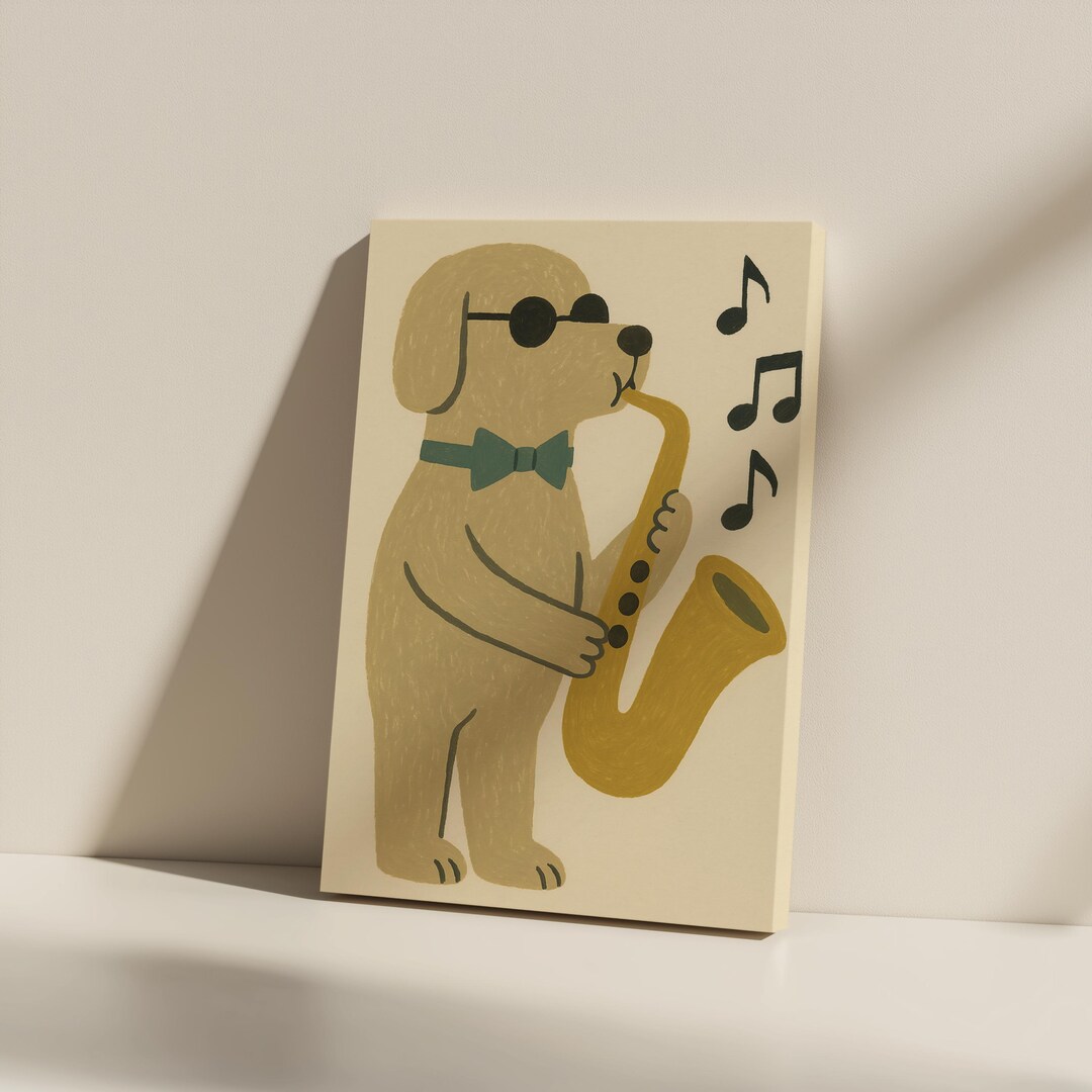 Saxophone Dog Canvas Art: Funny Jazz Print for Kids Room (unframed) - Etsy