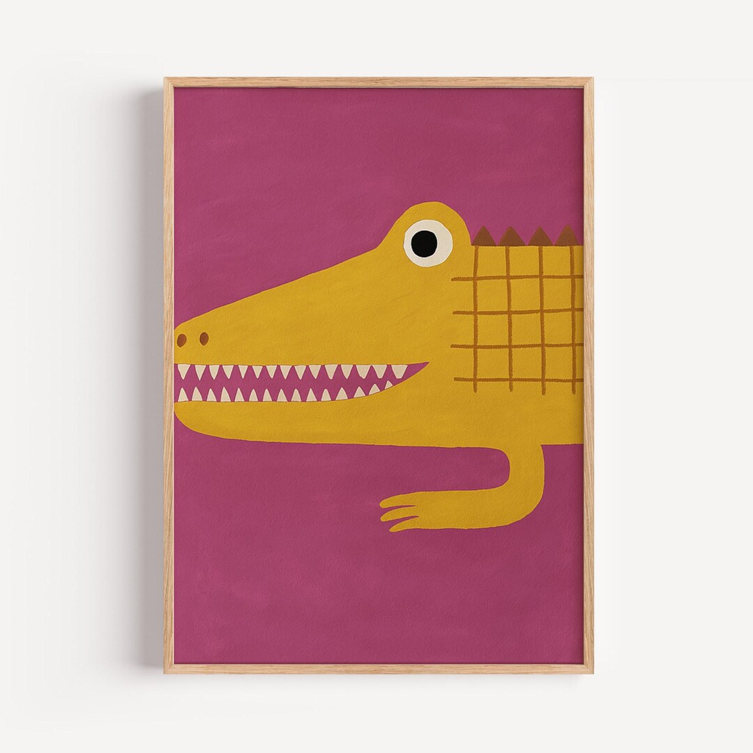 Bold Yellow Crocodile Poster – Fun Animal Art Print for Kids’ Room or ...