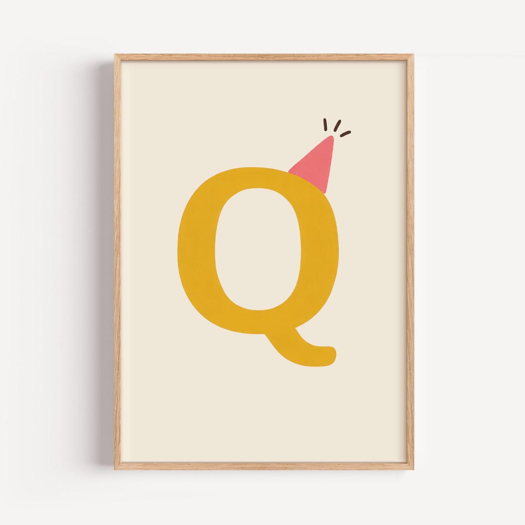 Playful Letter Q Poster – Alphabet Print With Party Hat (unframed) - Etsy