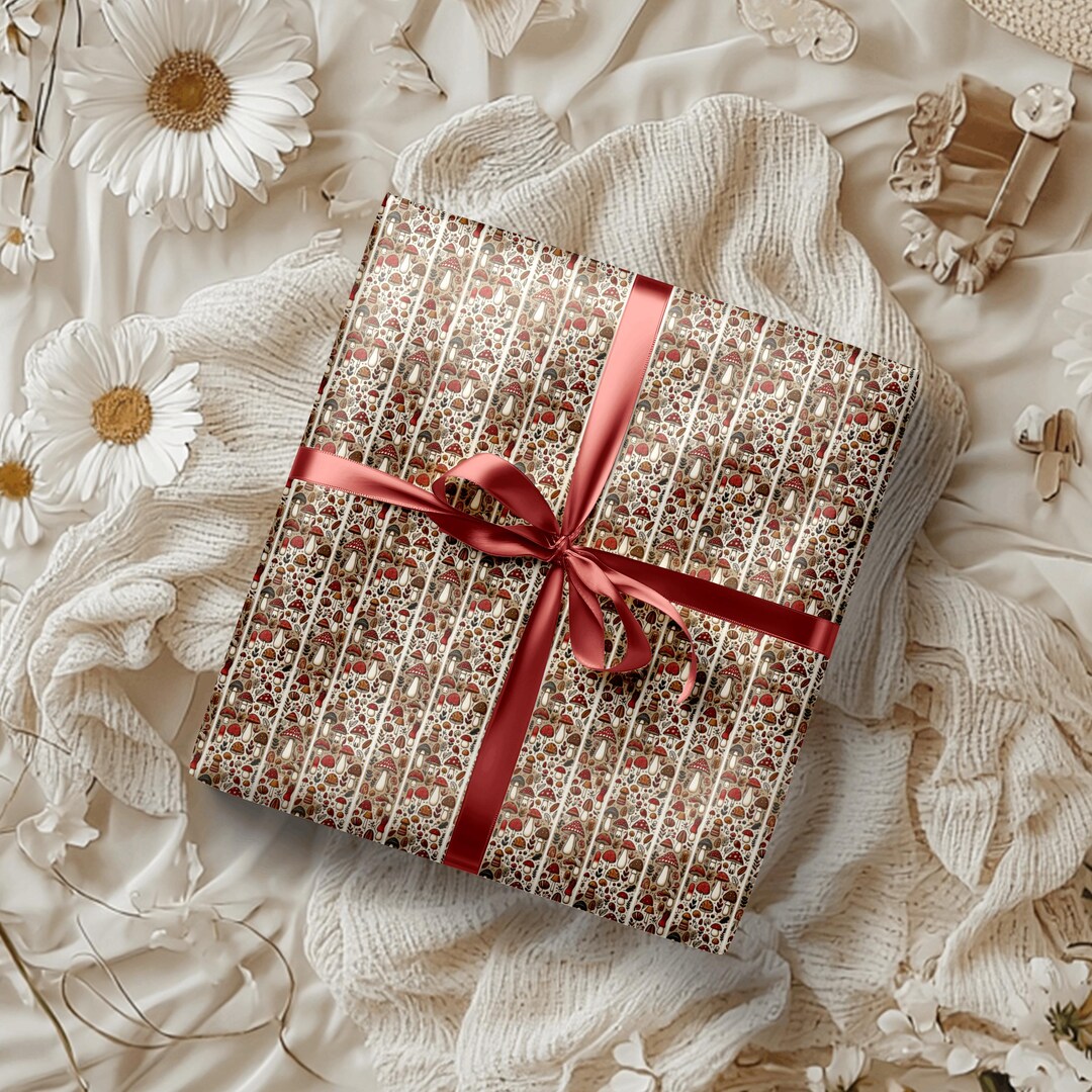 Mushroom Wrapping Paper: Botanical Fungi Pattern, Eco-friendly Gift ...