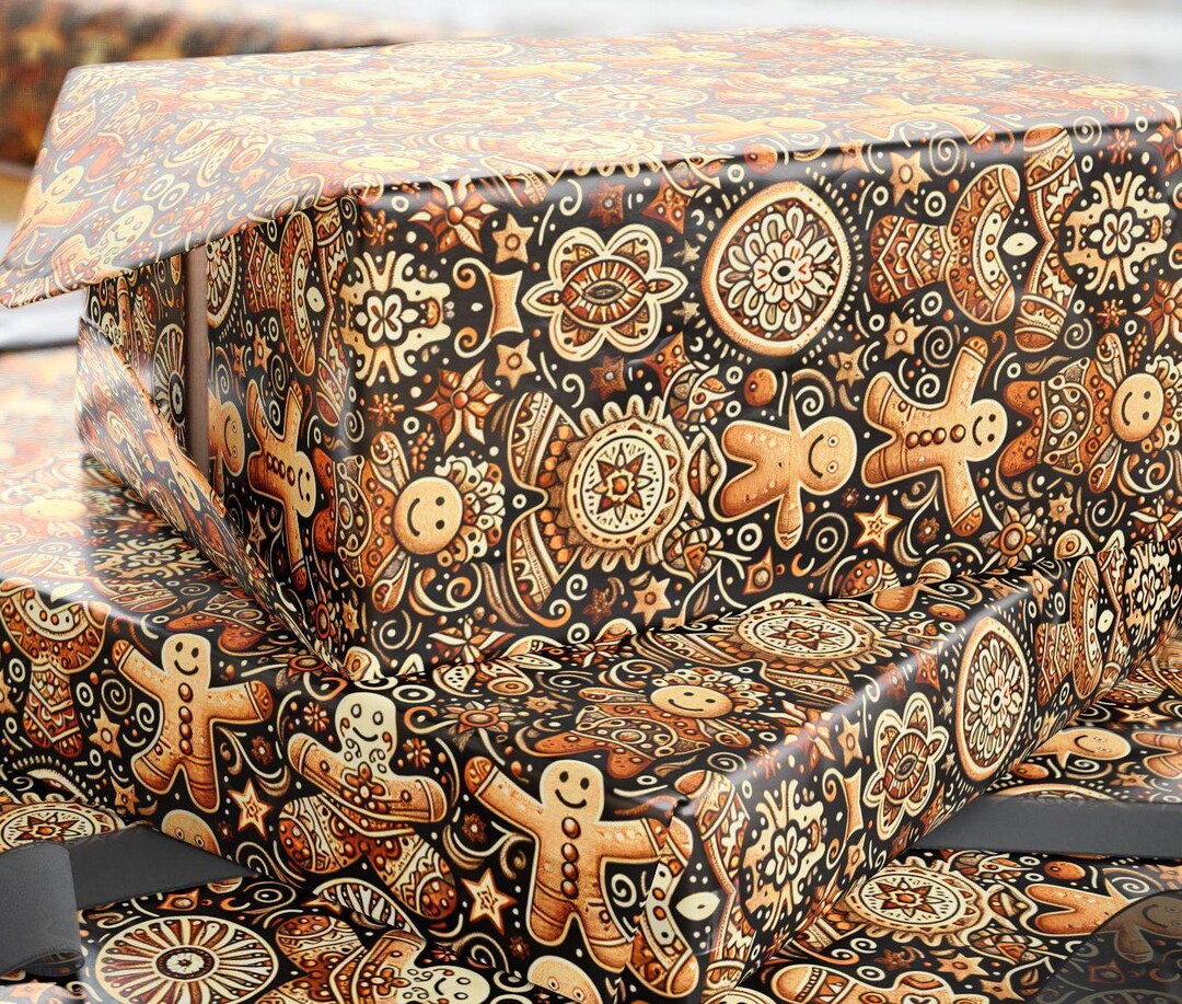 Vintage Gingerbread Man Wrapping Papers, Christmas Gift Wrap, Holiday ...