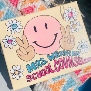 Groovy Boho School Teacher Counselor Name Hand Painted Custom Sign Door ...