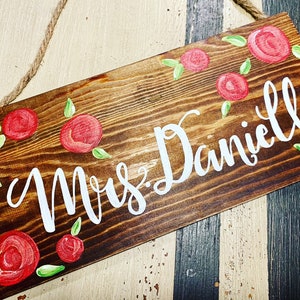 Teacher Name Rustic Chic Hand Painted Flowers Custom Wooden Sign ...