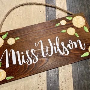 Teacher Name Rustic Chic Hand Painted Flowers Custom Wooden Sign ...