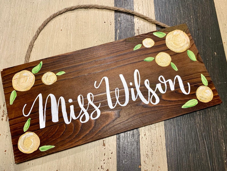 Teacher Name Rustic Chic Hand Painted Flowers Custom Wooden | Etsy