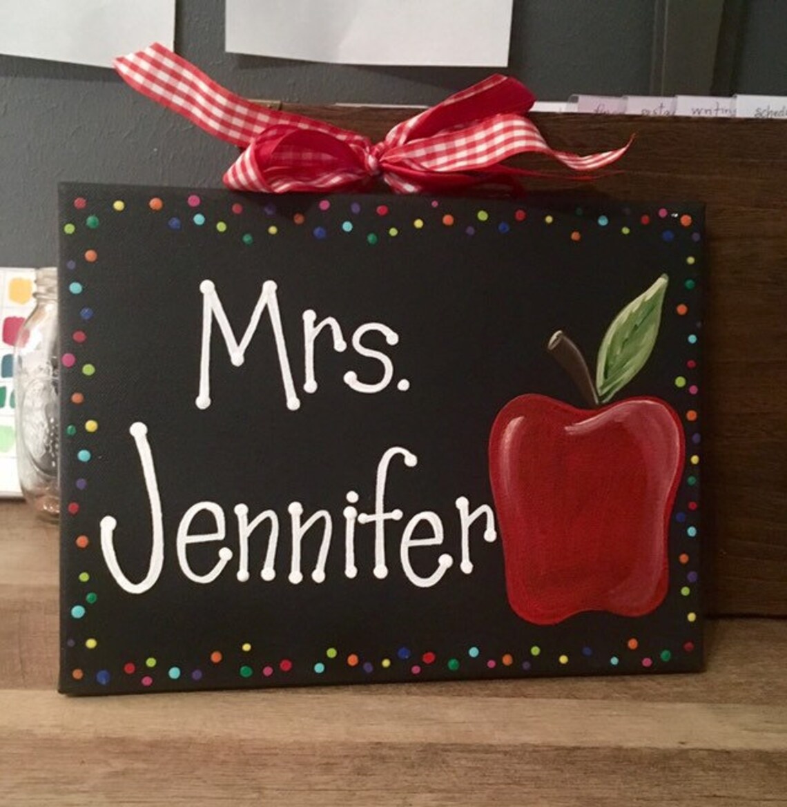 Classic Apple School Teacher Name Gift Classroom Decor Custom - Etsy